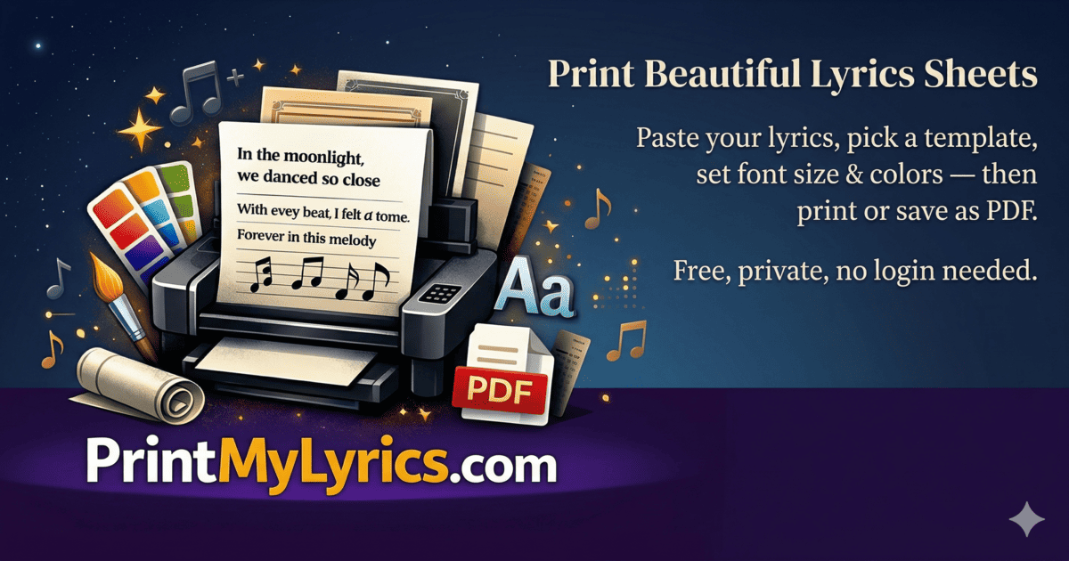 PrintMyLyrics — Format, Print & Perform Song Lyrics | Studio Mode ...
